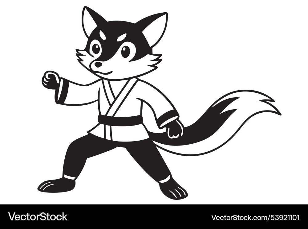 Cute fox peanut practicing karate cartoon art Vector Image