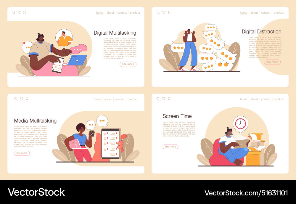 Digital multitasking web banner or landing page Vector Image