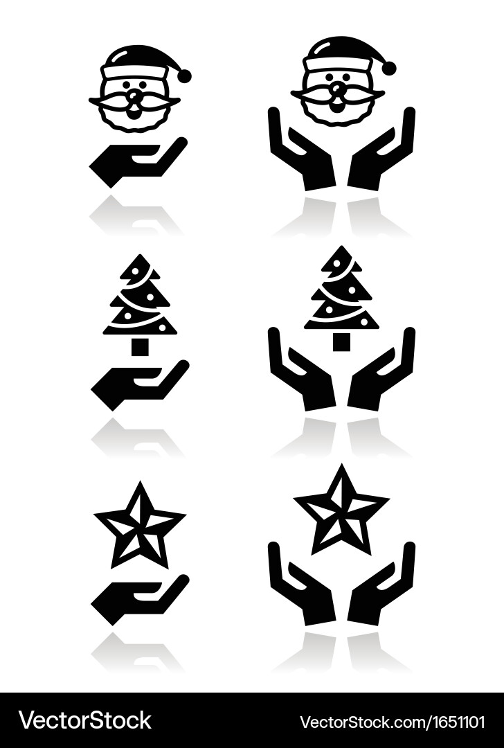 Hands with christmas icons - santa claus tree Vector Image