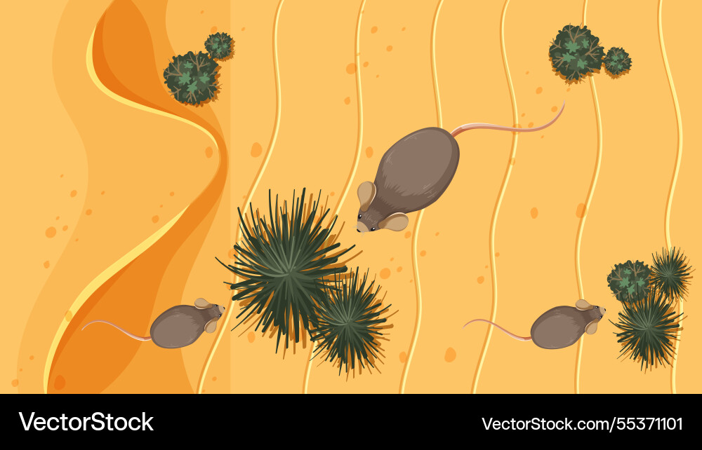 Mice exploring desert plants and terrain Vector Image