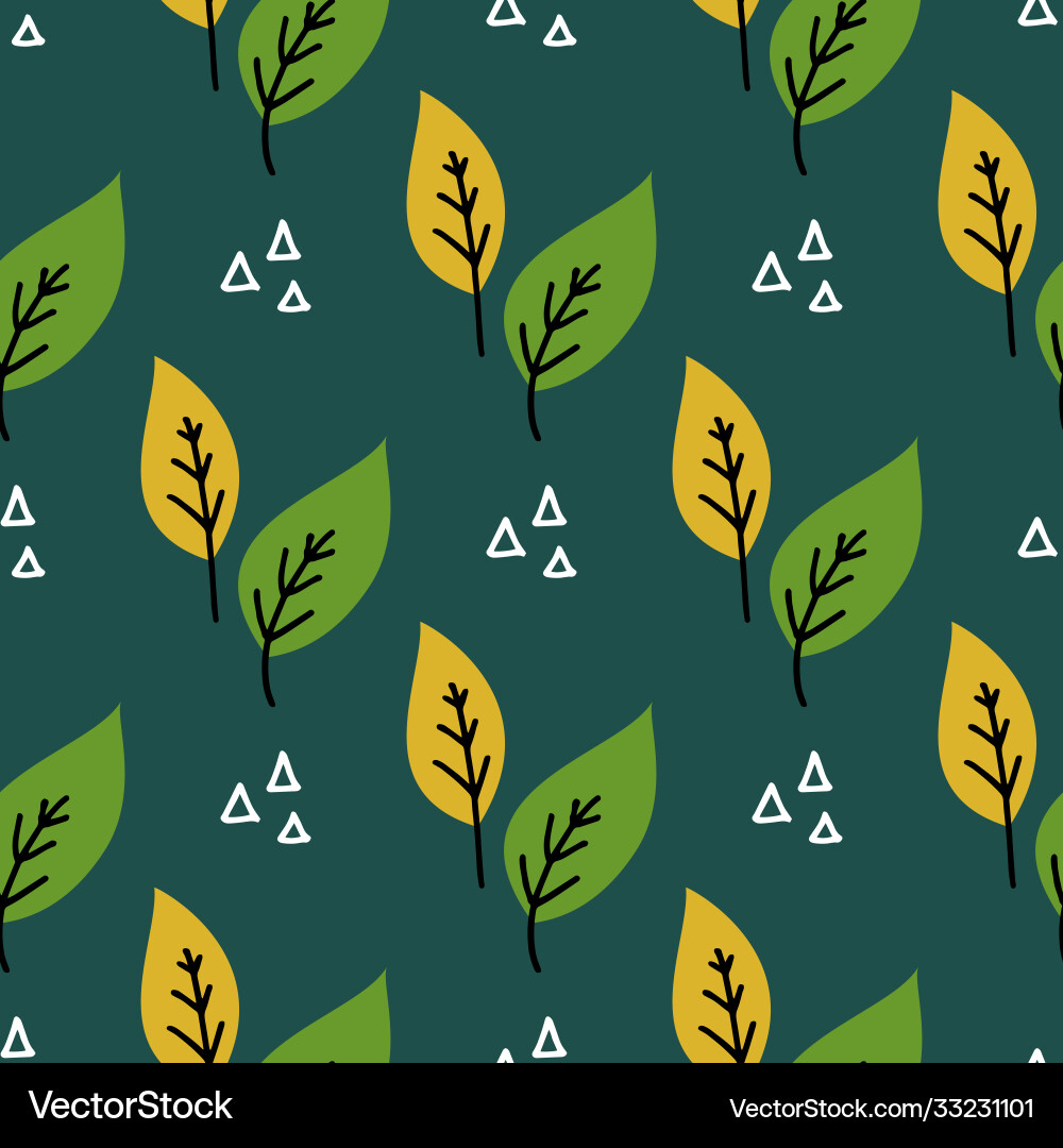 Seamless plant leaves pattern hand drawn Vector Image