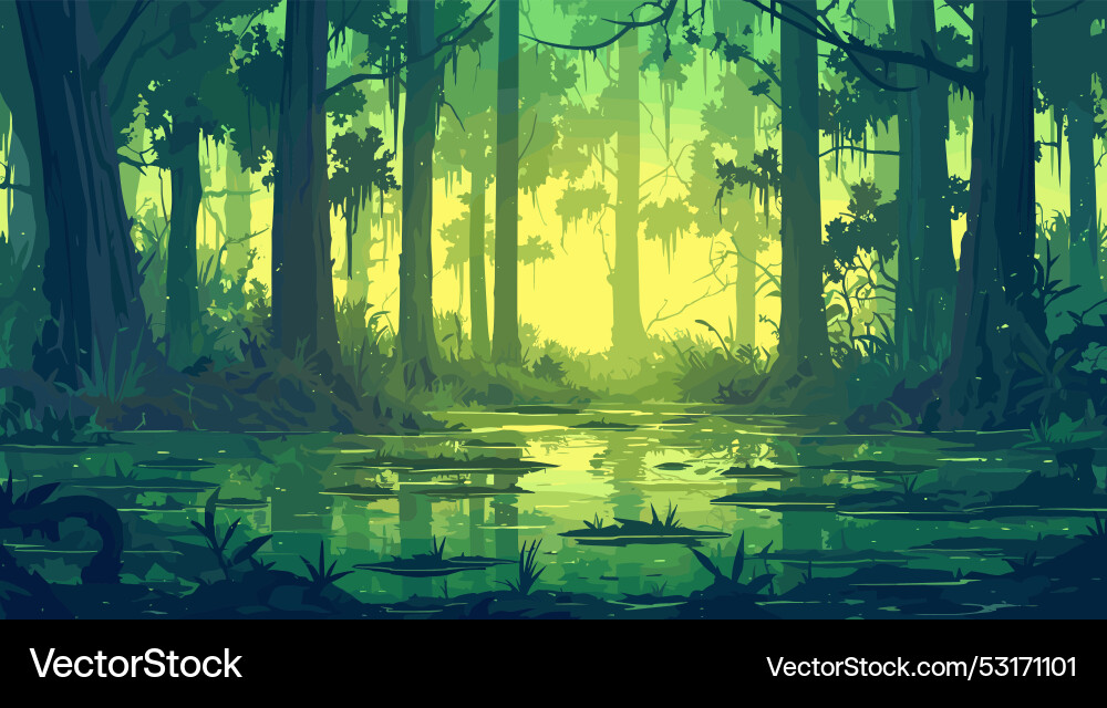 Swamp background marsh flood forest gloomy trees Vector Image