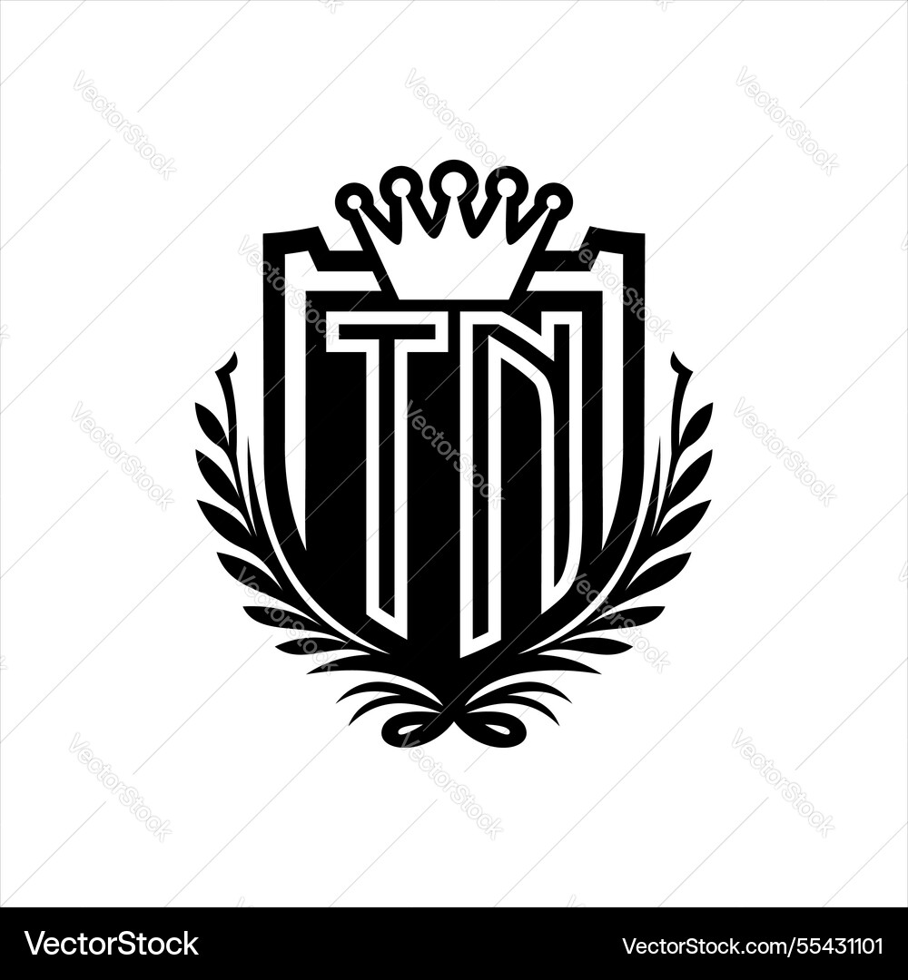 Tn logo heraldic shield shape with crown vintage Vector Image