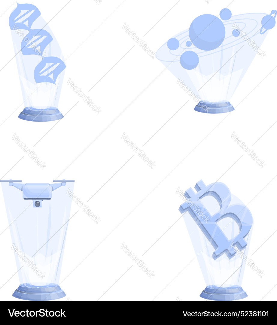 Various hologram icons set cartoon dna Royalty Free Vector
