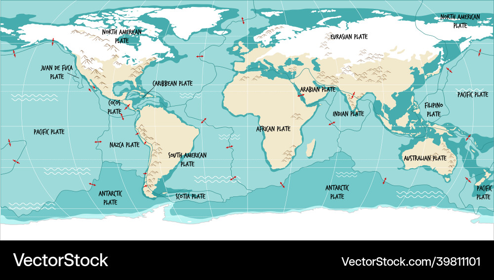 World Tectonic Plate Map Royalty Free Vector Image
