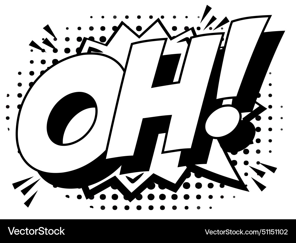 Oh pop art style black white color Royalty Free Vector Image