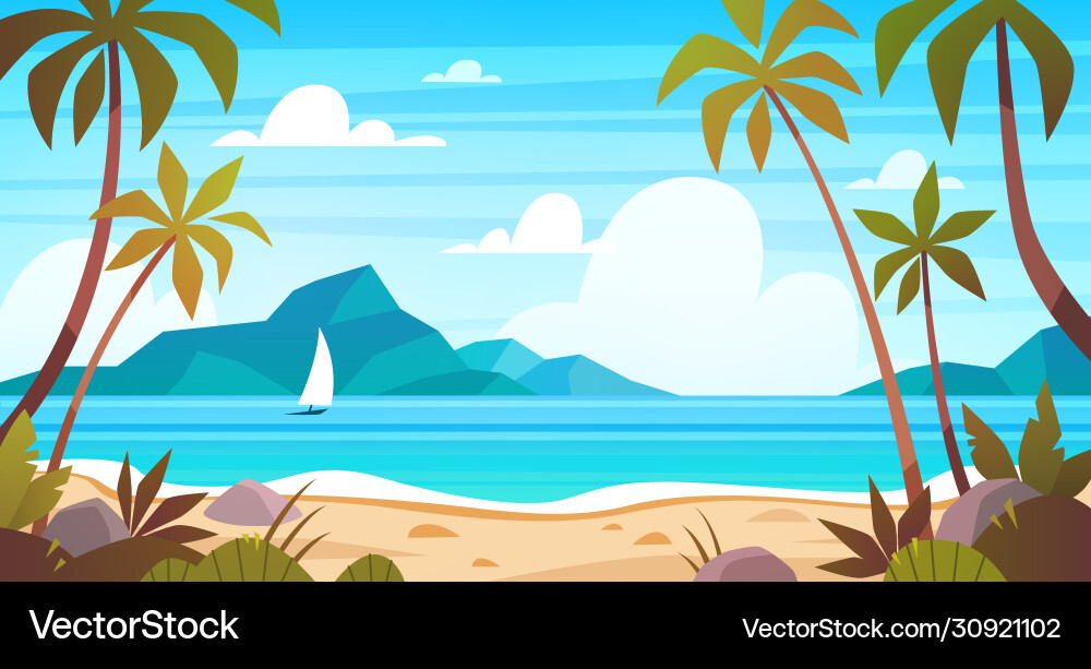 Sea landscape tropical beach ocean seashore Vector Image