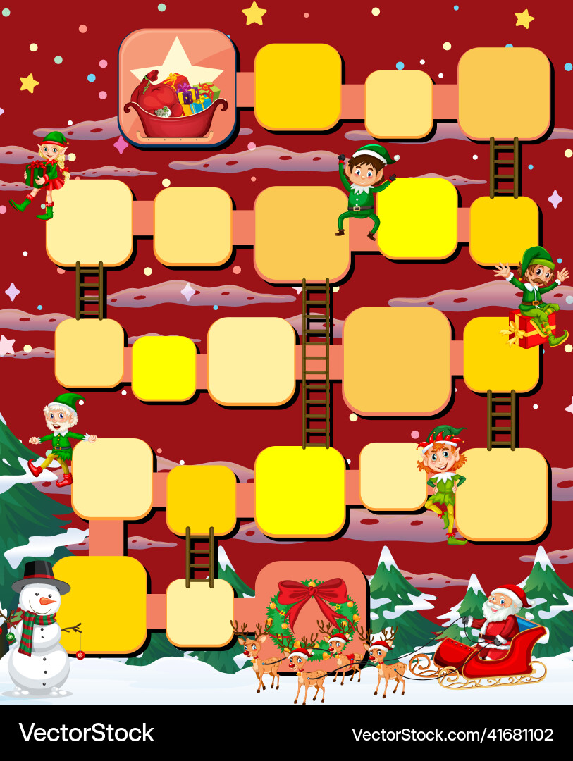 Snake and ladders game template with christmas Vector Image