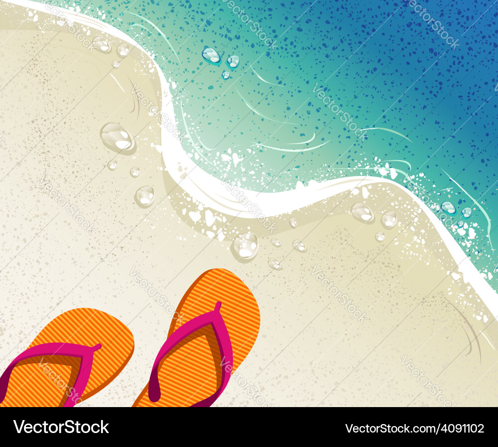Tropical Beach Scene with Flip Flops Royalty Free Vector