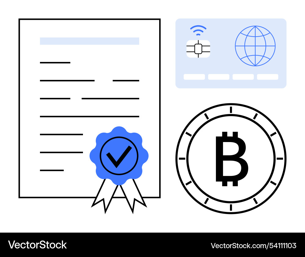 Blockchain certificate chip card with global Vector Image