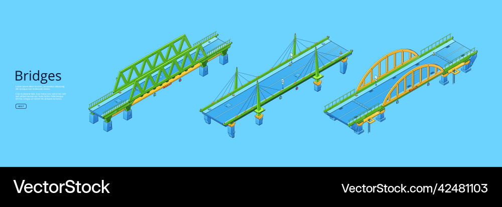Bridges isometric web banner with famous landmark Vector Image