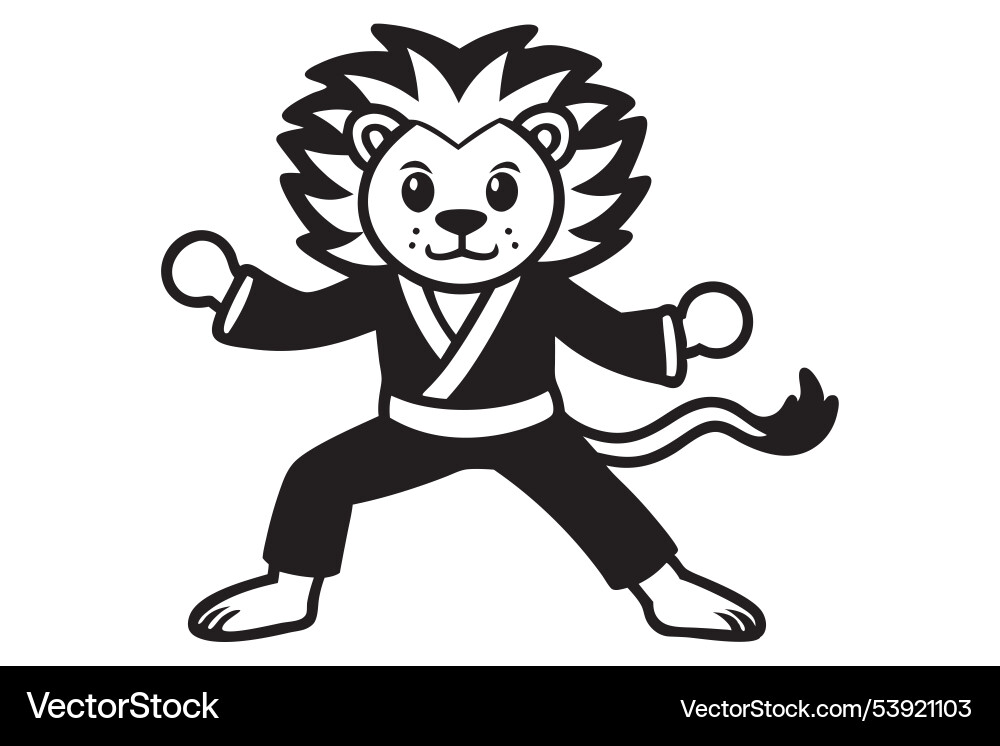 Süße Löwe Erdnuss üben Karate Cartoon Kunst Vektorbild