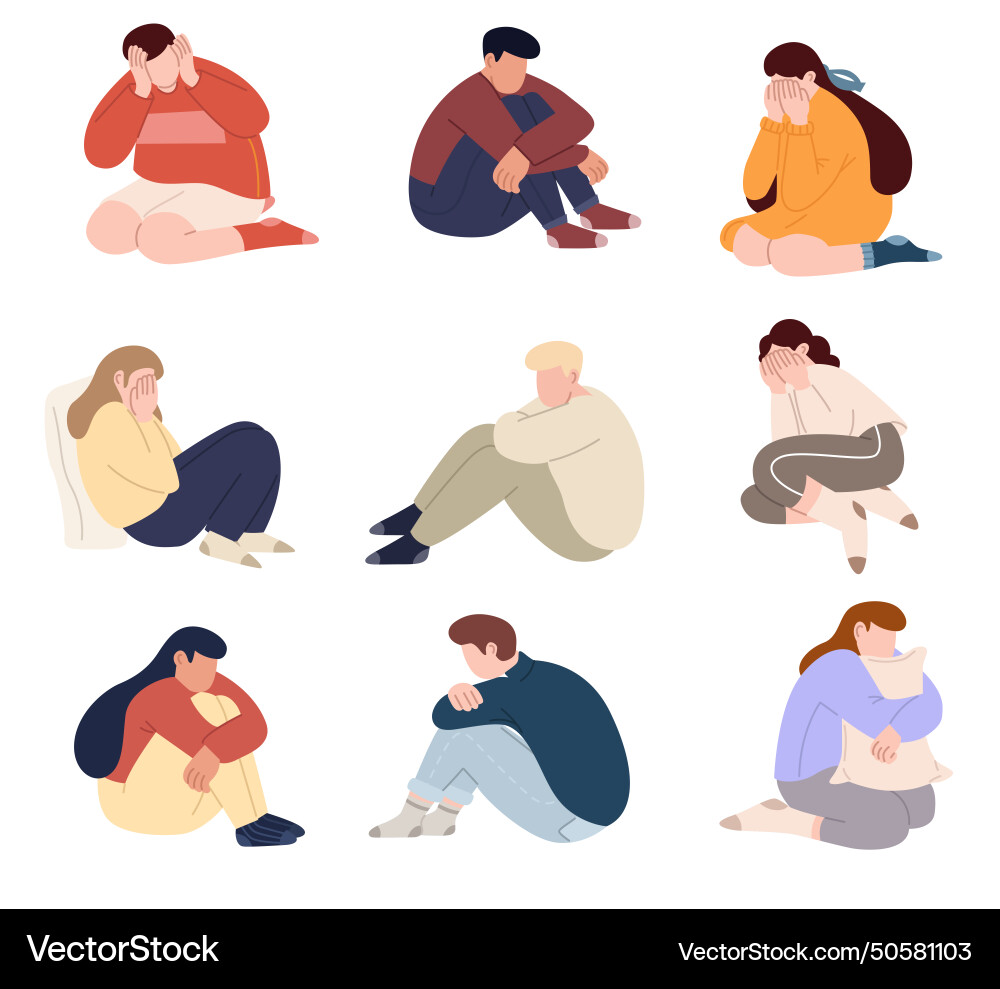 Depressed sad teen characters Royalty Free Vector Image