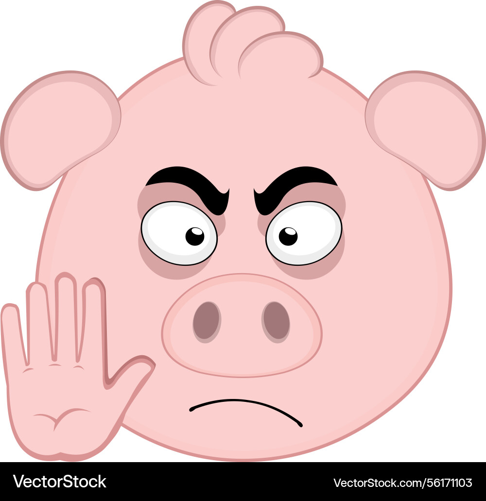 Emoji pig character hand stop gesture Royalty Free Vector