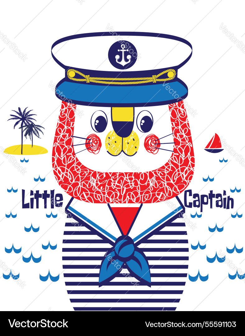 Little cartoon lion captain Royalty Free Vector Image