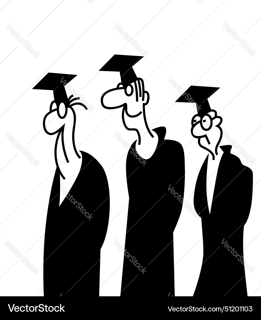 Three graduated students comic characters Vector Image