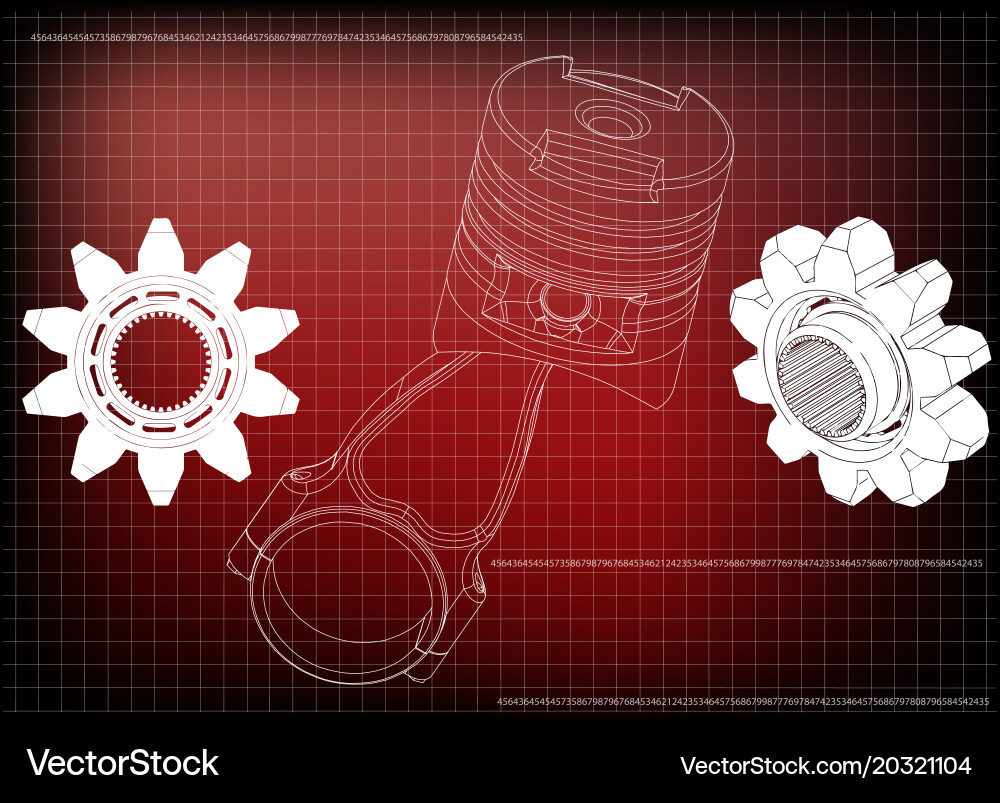 3d model of piston and gear Royalty Free Vector Image