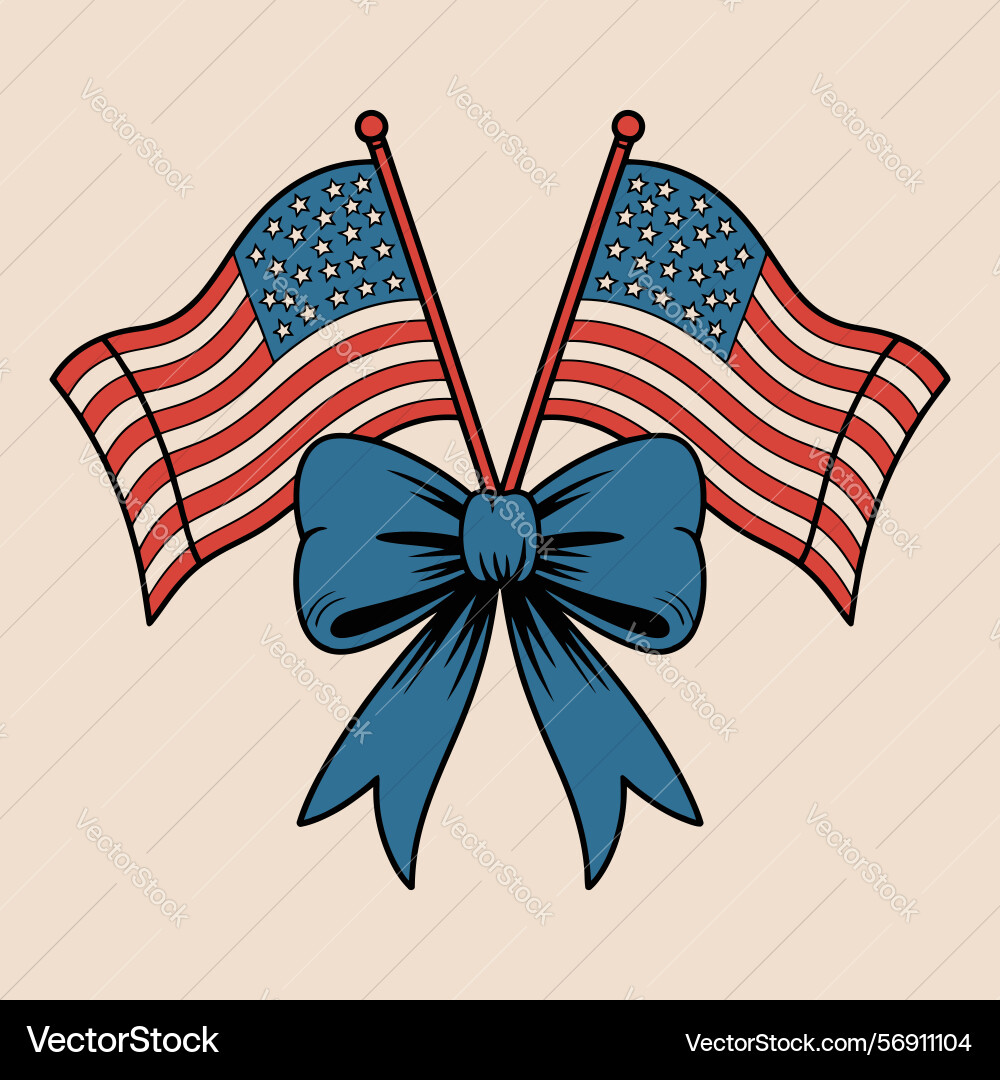 American flags with blue bow patriotic Royalty Free Vector