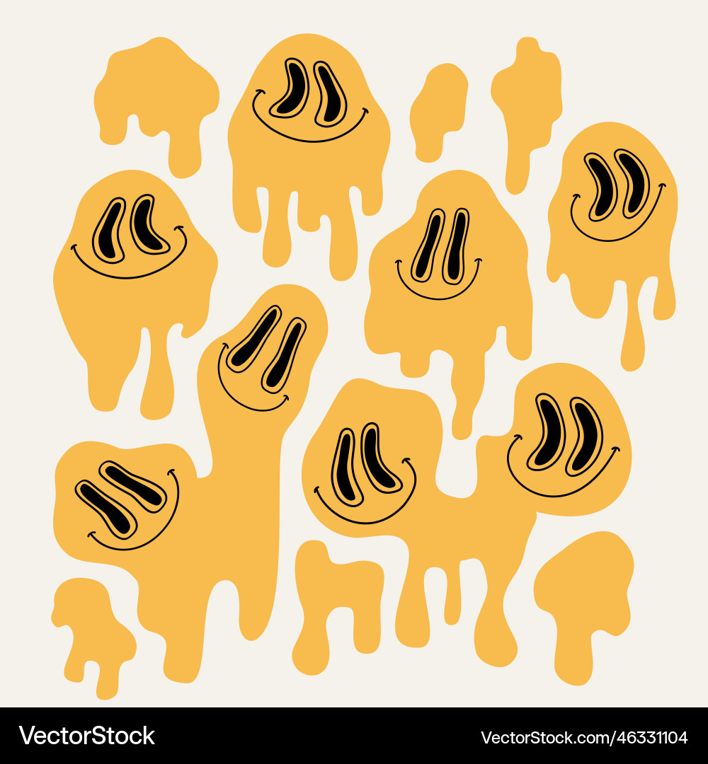 Comic dripping smiling faces set in pop art Vector Image
