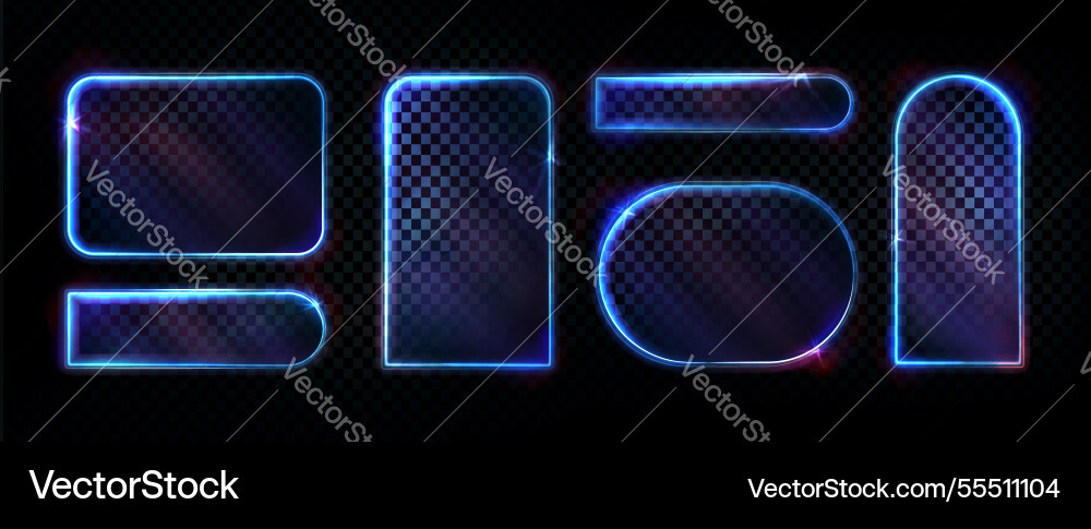 Neon light frames set with glowing blue borders Vector Image