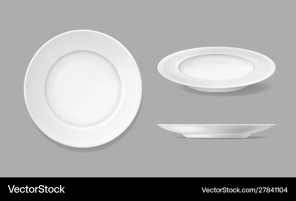 Realistic detailed 3d white plate set Royalty Free Vector