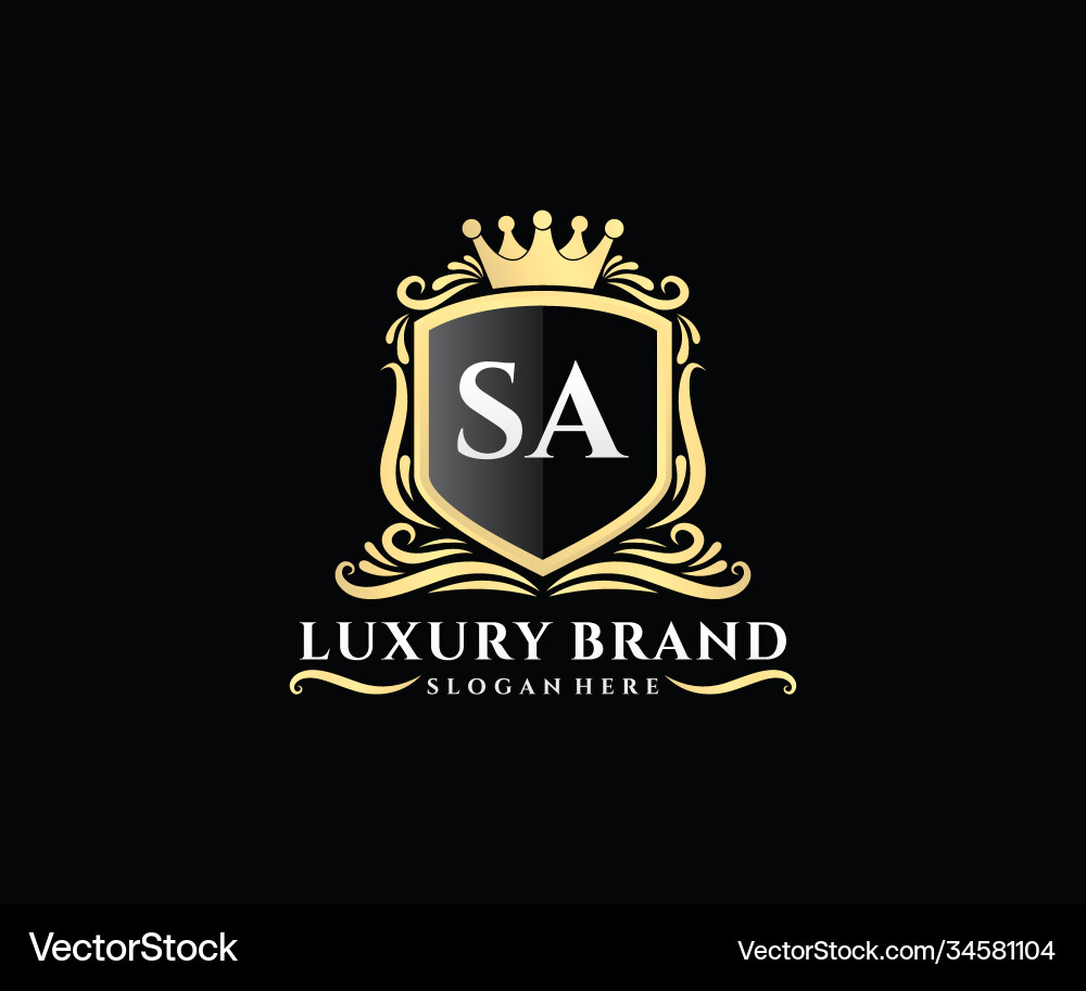 SA Monogram - Gold Calligraphic Logo Royalty Free Vector
