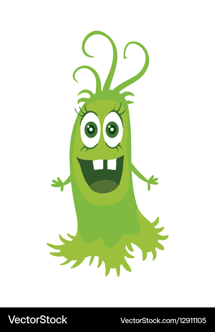 Cartoon green monster funny smiling germ Vector Image