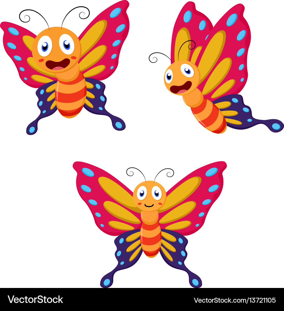 Cute butterfly cartoon collection set Royalty Free Vector