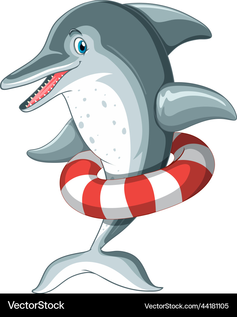 Dolphin cartoon character wearing inflatable ring Vector Image