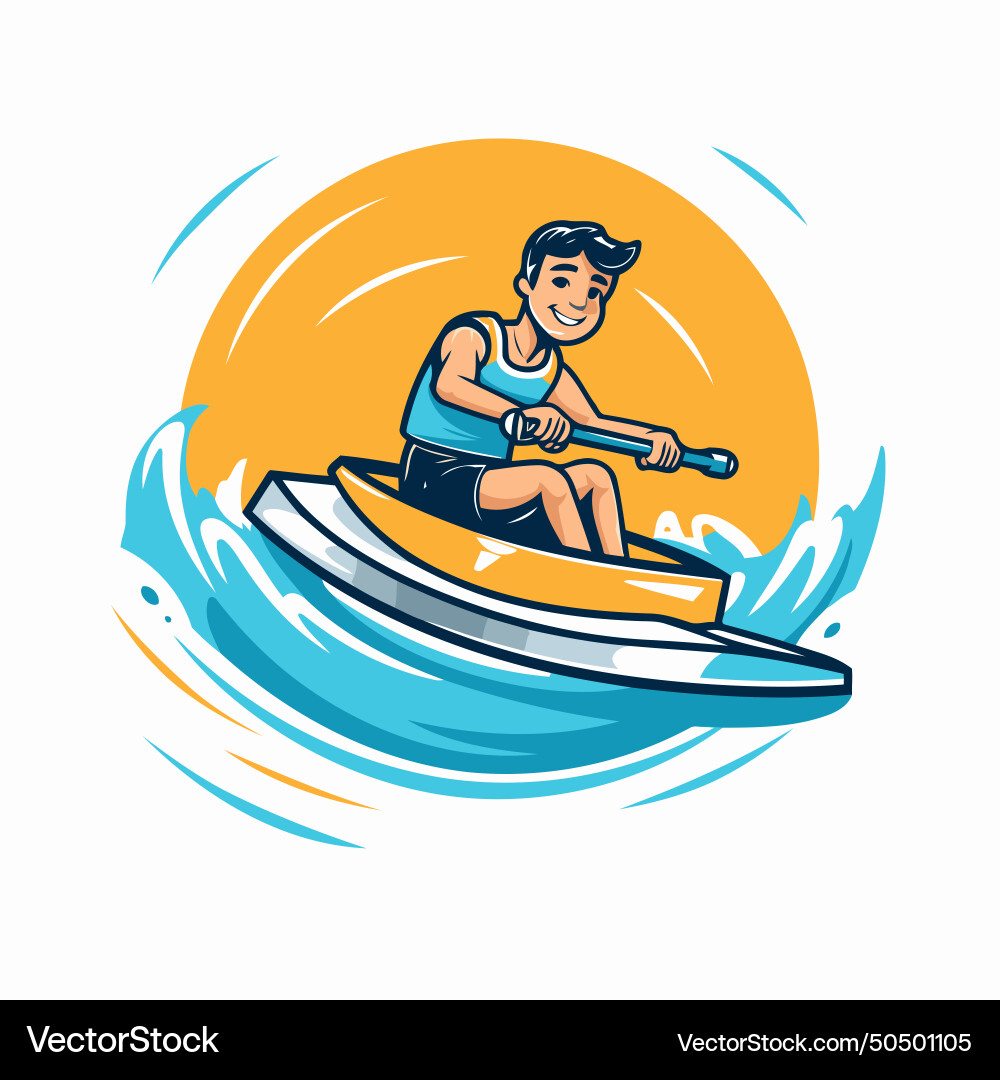 Man rowing on a boat in cartoon style Royalty Free Vector