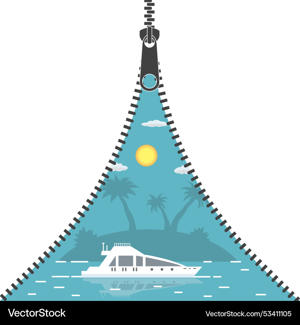 Open zipper and summer tropical beach island Vector Image