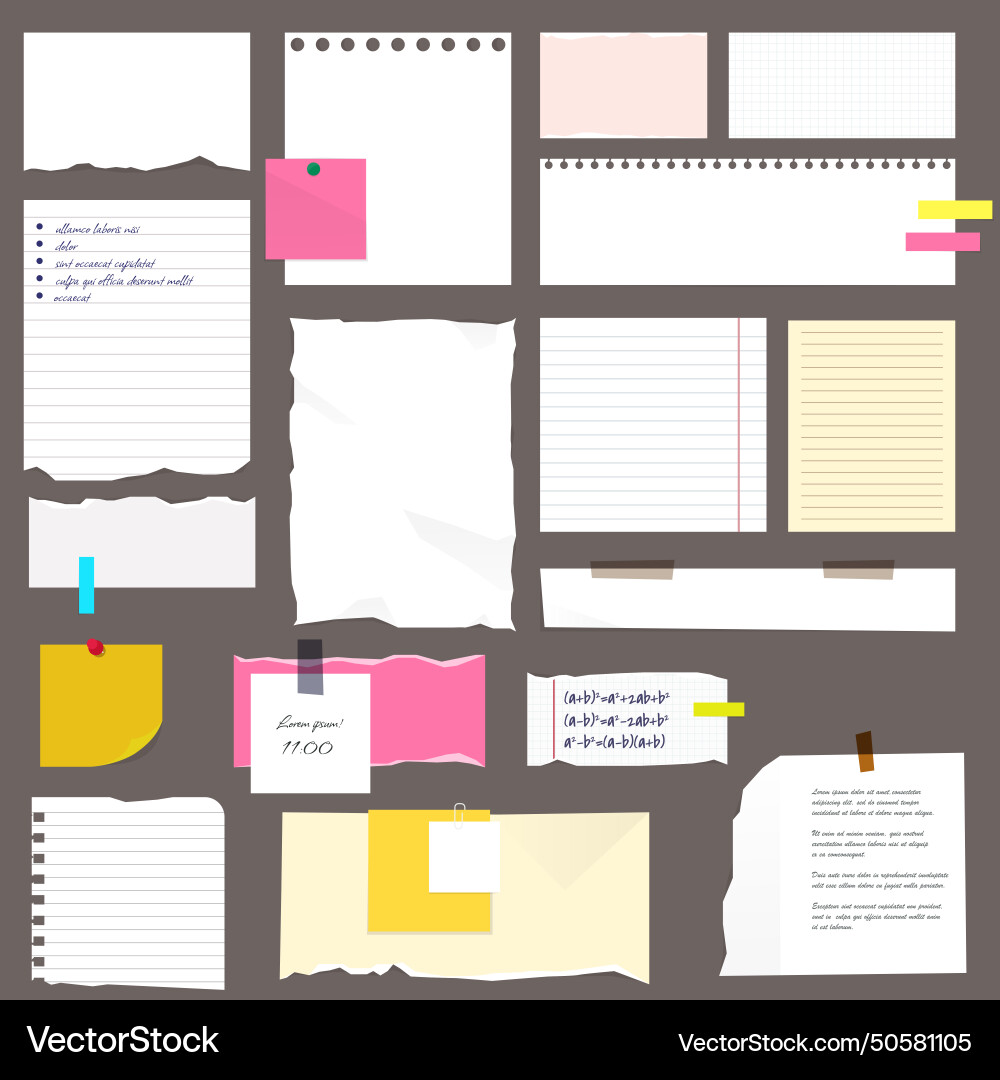 Paper notes sticky sheets and tape Royalty Free Vector Image
