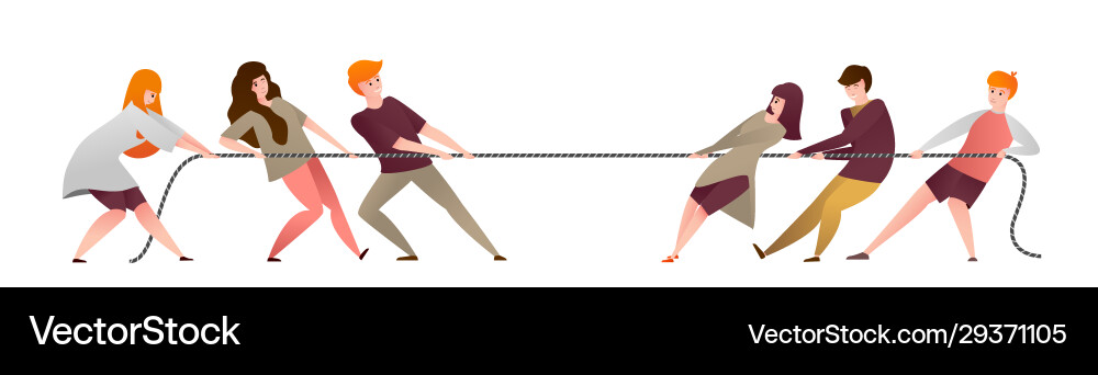 Pull rope cartoon group people compete Royalty Free Vector