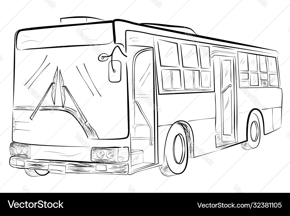 Sketch classic big bus low angle perspective Vector Image