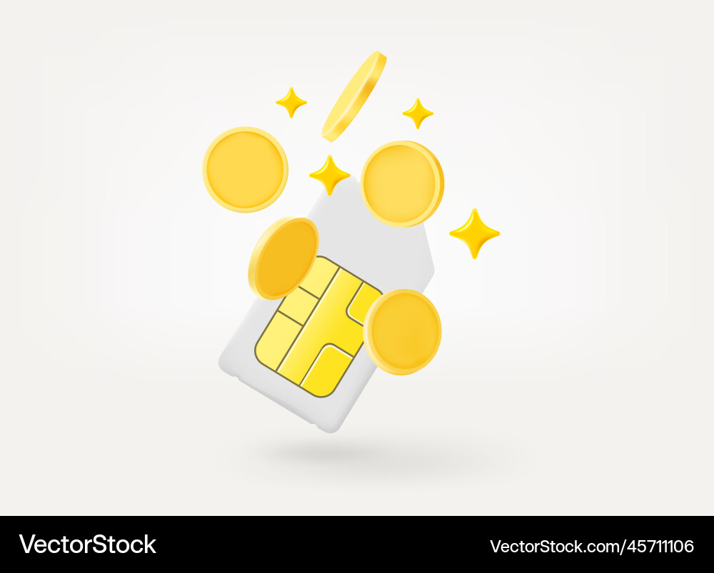 Falling gold coins and mobile sim card isolated Vector Image