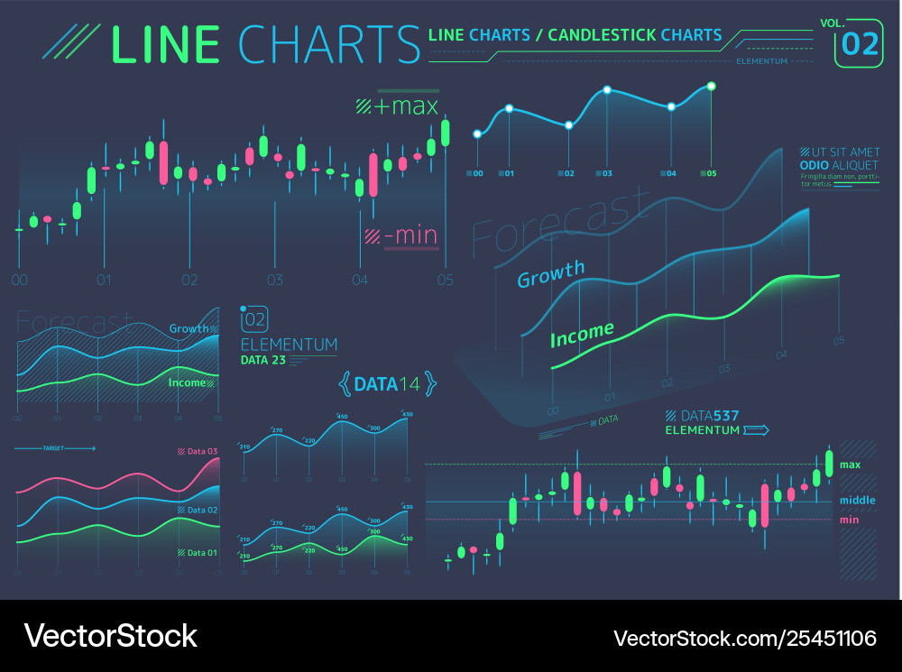 Line charts and area infographic elements Vector Image