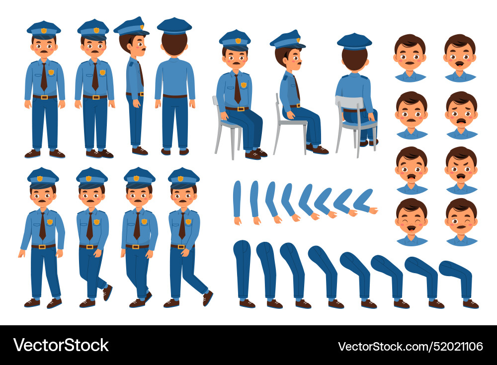 Police officer constructor set man in uniform Vector Image