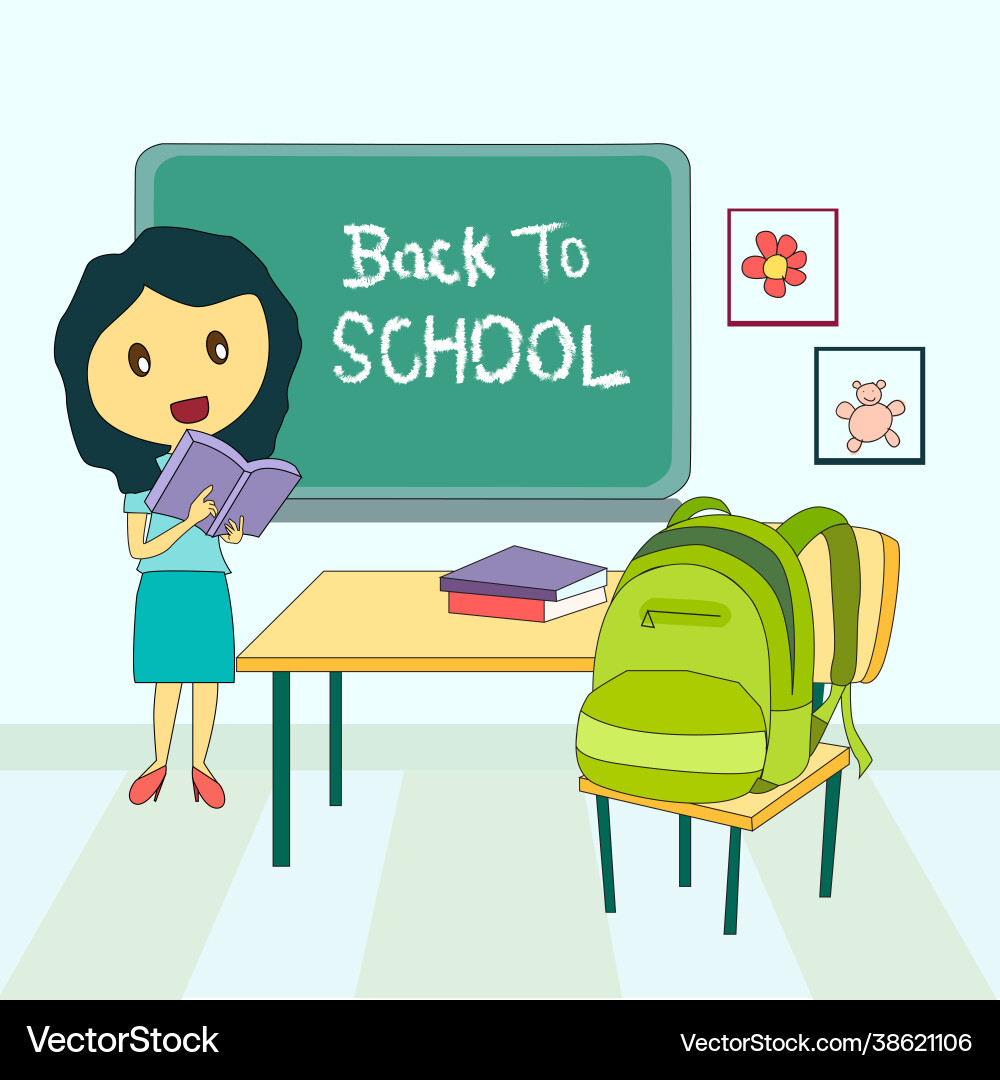 Poster back to school with teacher Royalty Free Vector Image