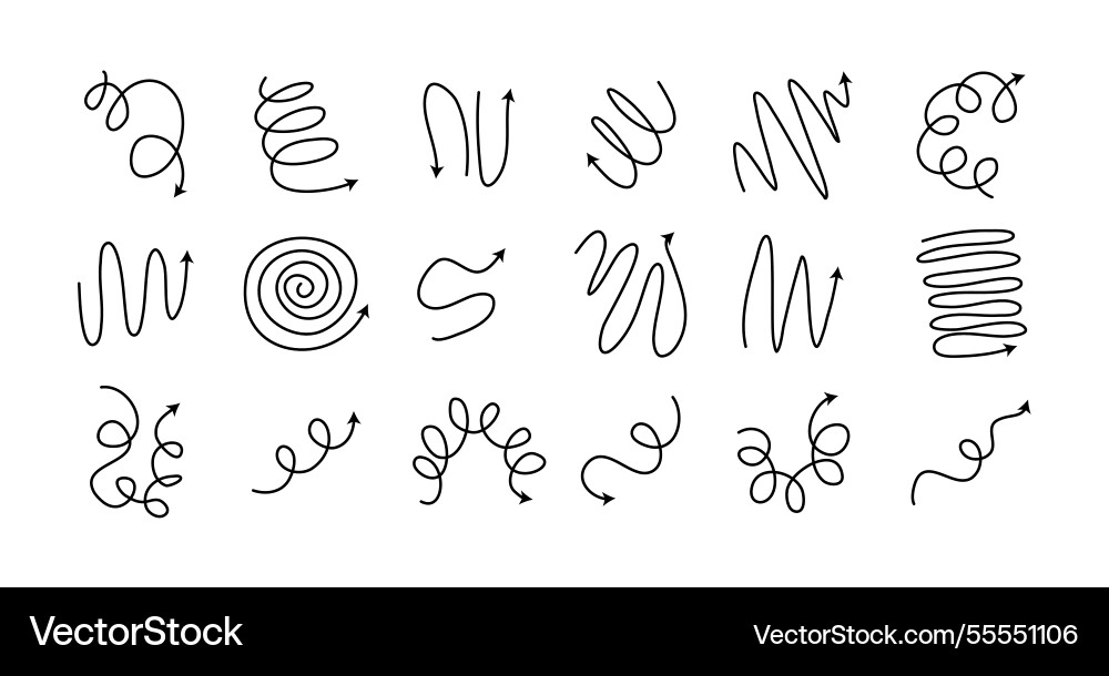 Spiral arrows doodle set hand drawn spring arrow Vector Image