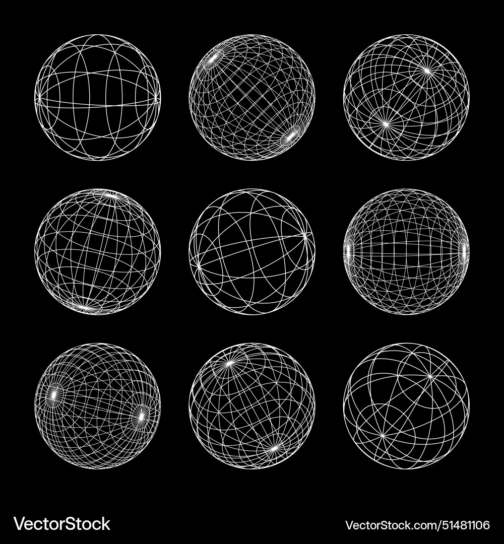 Wireframe shapes lined sphere perspective mesh Vector Image