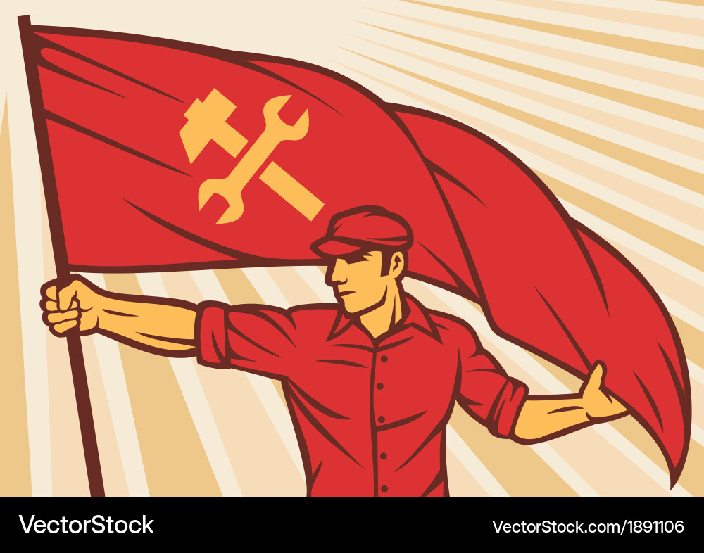 Worker holding a flag - industry poster Royalty Free Vector