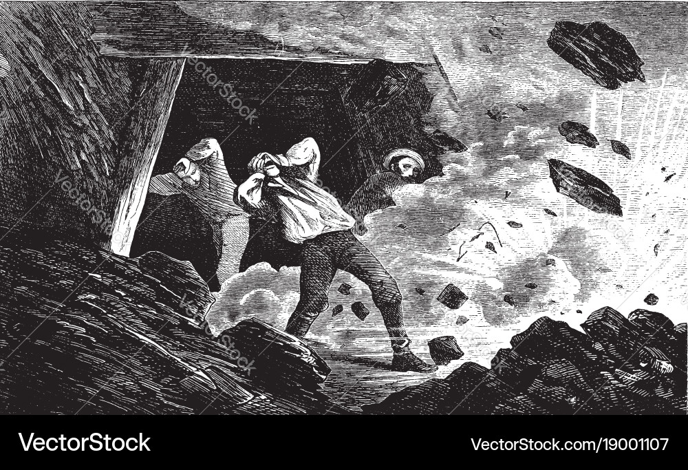 Explosion in a coal mine vintage Royalty Free Vector Image