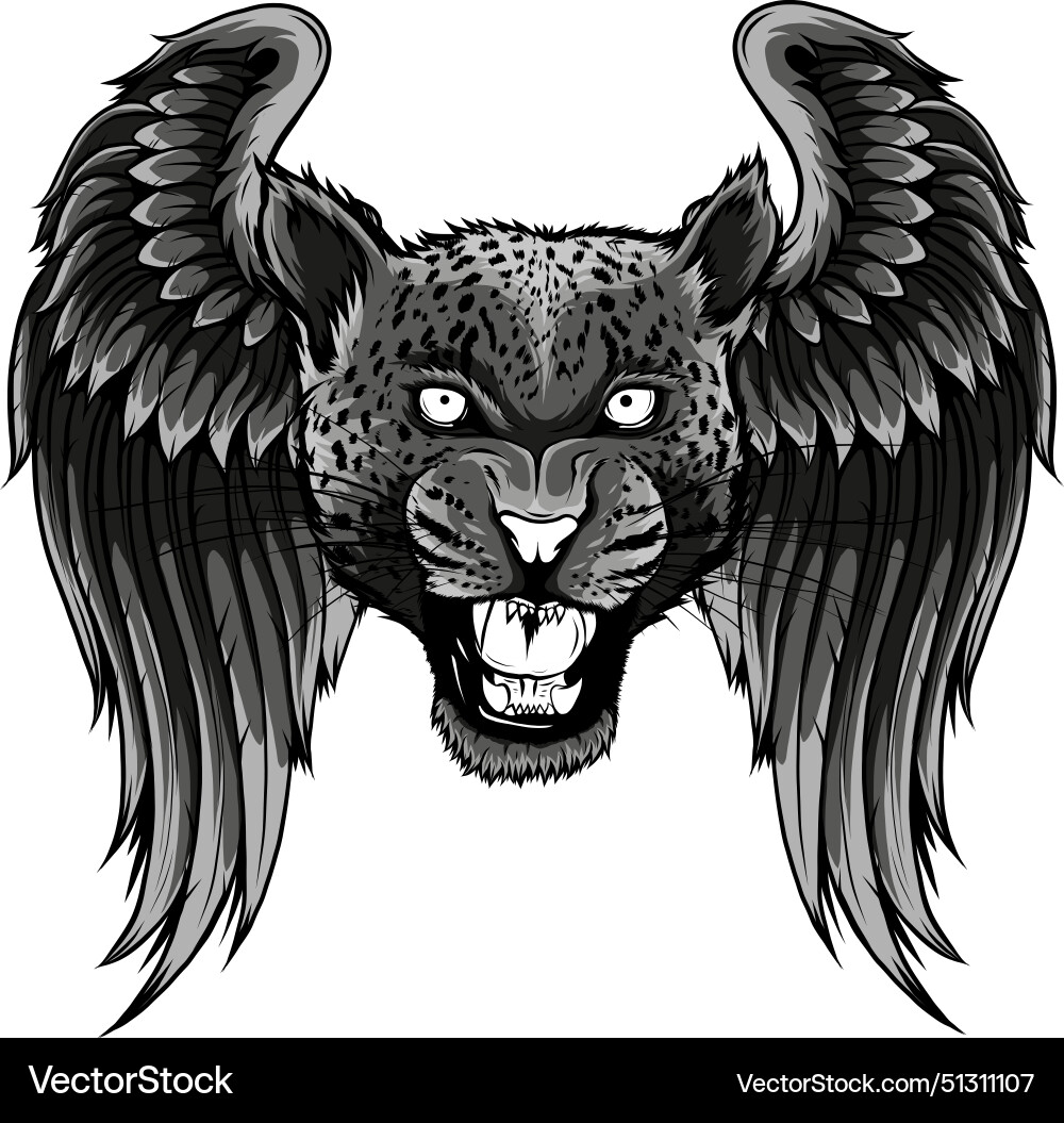 Leopard face with wings on white background Vector Image