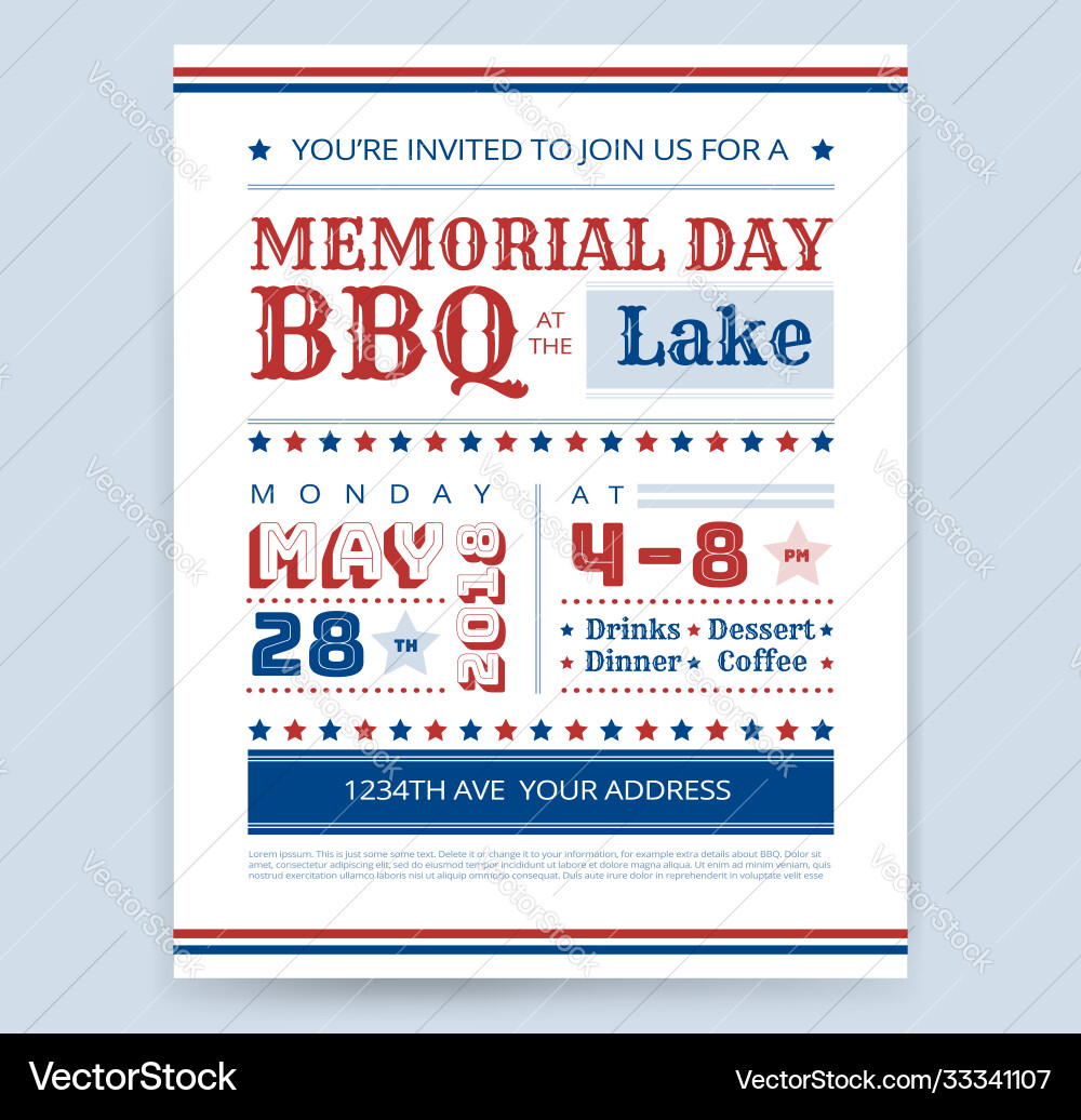 Memorial day barbecue bbq flyer invitation design Vector Image