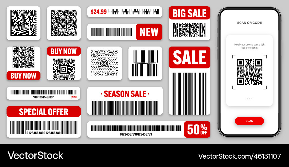Product barcodes and qr codes smartphone Vector Image