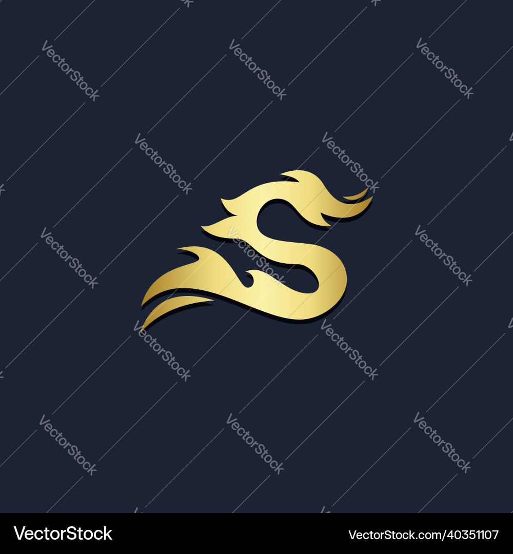 S initial flame gold logo Royalty Free Vector Image