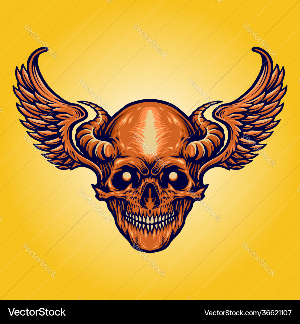 Scary skull horn wings Royalty Free Vector Image