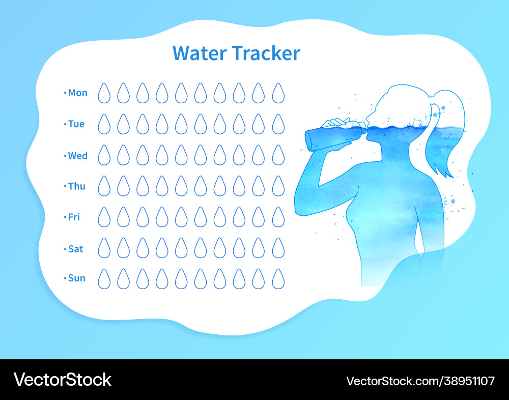 Water tracker template with female silhouette Vector Image