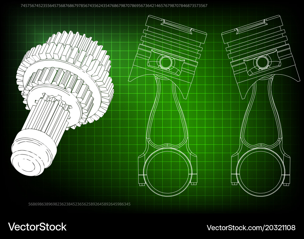 3d model of piston and gear Royalty Free Vector Image