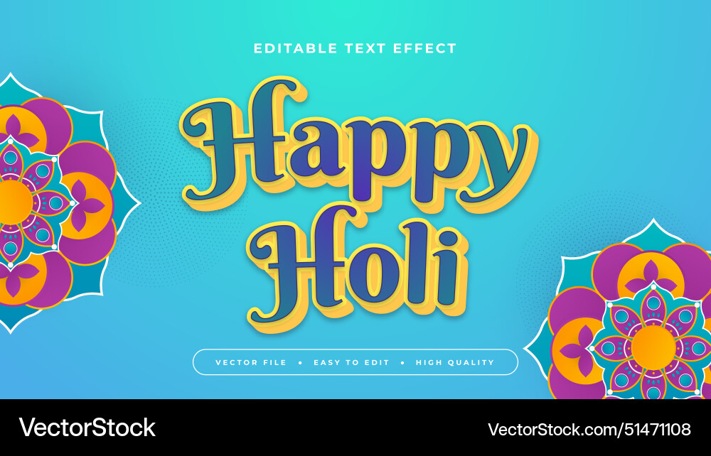 Colorful colourful happy holi 3d editable text Vector Image